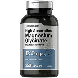 Horbäach Buffered Magnesium Glycinate | 1330mg | 250 Capsules | with Chelated Minerals | Non-GMO, Gluten Free