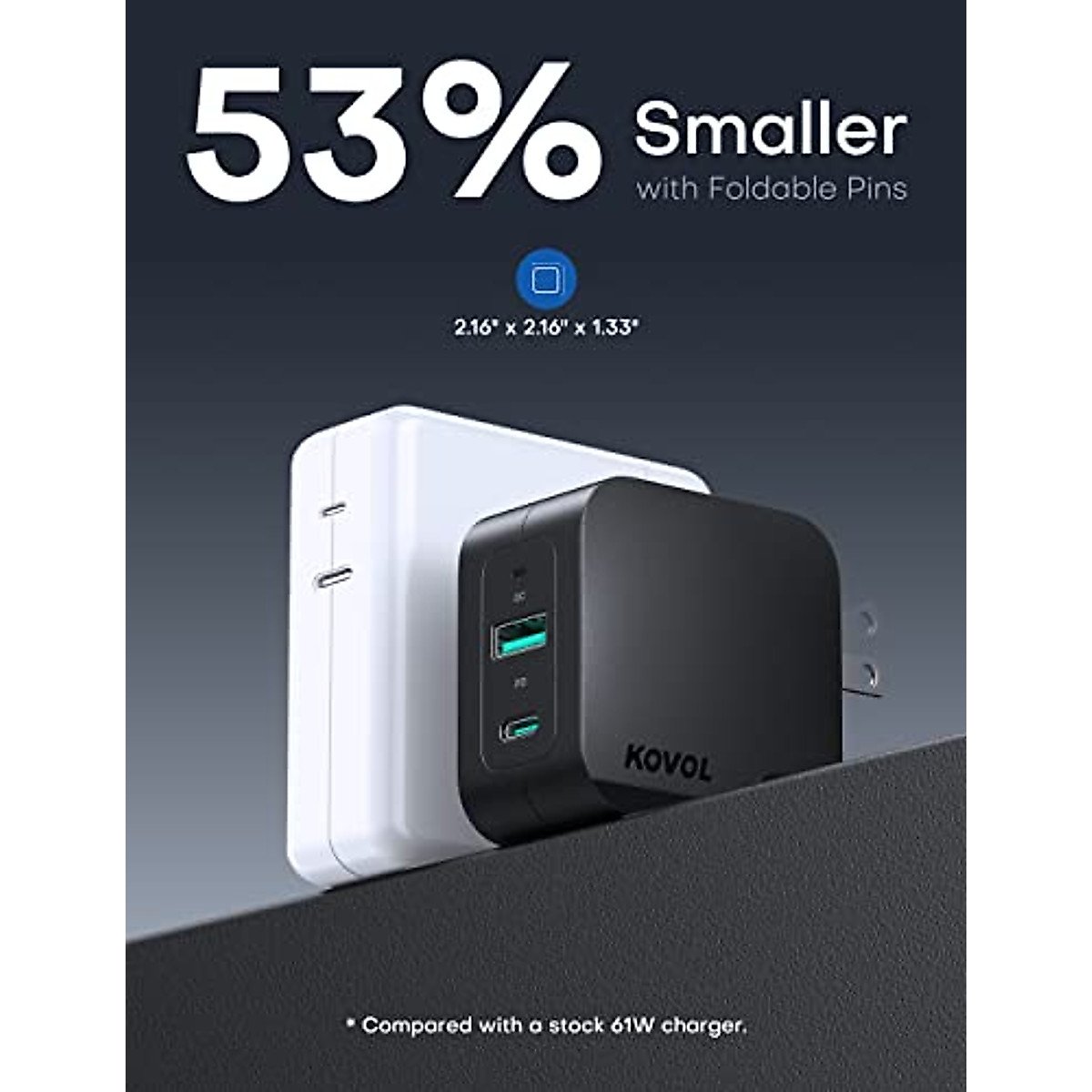 USB C PD Charger 65W, KOVOL Sprint USB Wall Charger, 2 Ports GaN III Fast Charger, USB C Travel Charger for MacBook Pro/Air, iPad Pro, iPhone 13/12/11, Dell XPS, Galaxy, Switch, and More