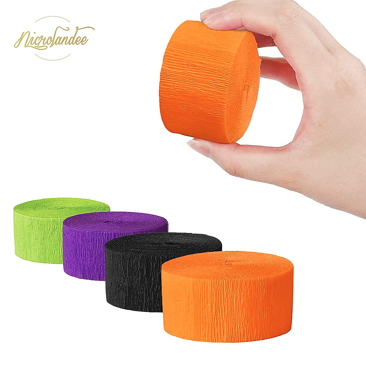 NICROLANDEE Halloween Party Supplies - 8 Rolls Black Orange Crepe Paper Streamers Tassels Streamer Paper for Halloween Theme Party, Horror Party, Birthday, Home Party Backdrop Decorations, 82ft Long