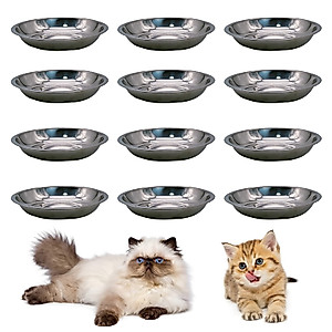 Hamiledyi 12 Pcs Stainless Steel Cat Bowls Replacement Whisker Fatigue Relief Cat Plates Pet Water Dish Shallow Kitten Bowls Pet Bowls for Dogs Cats or Other Small Animals (7.05 Inch Diameter)