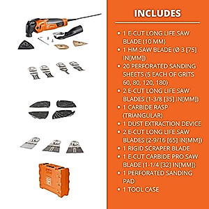 Fein Multimaster Tool MM 500 Plus Top Oscillating Kit - 350W High-Performance Corded Multi Tool for Interior Construction and Renovation - Includes 30 Accessories and Case - 72296761090