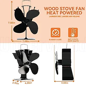 Wood Stove Fan Heat Powered - Fireplace Fan, Wood Stove Accessories 4 Blades Heat Powered Fan, Woodstove Fan Non Electric for Gas/Pellet/Wood Log Burner Stove by Underwood Aggregator