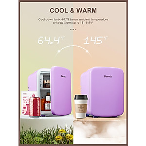 Mini Fridge, 3.7 Liter/6 Can Portable Cooler and Warmer Personal Refrigerator for Skin Care, Cosmetics, Beverage, Food,Great for Bedroom, Office, Car, Freon-Free (Purple)