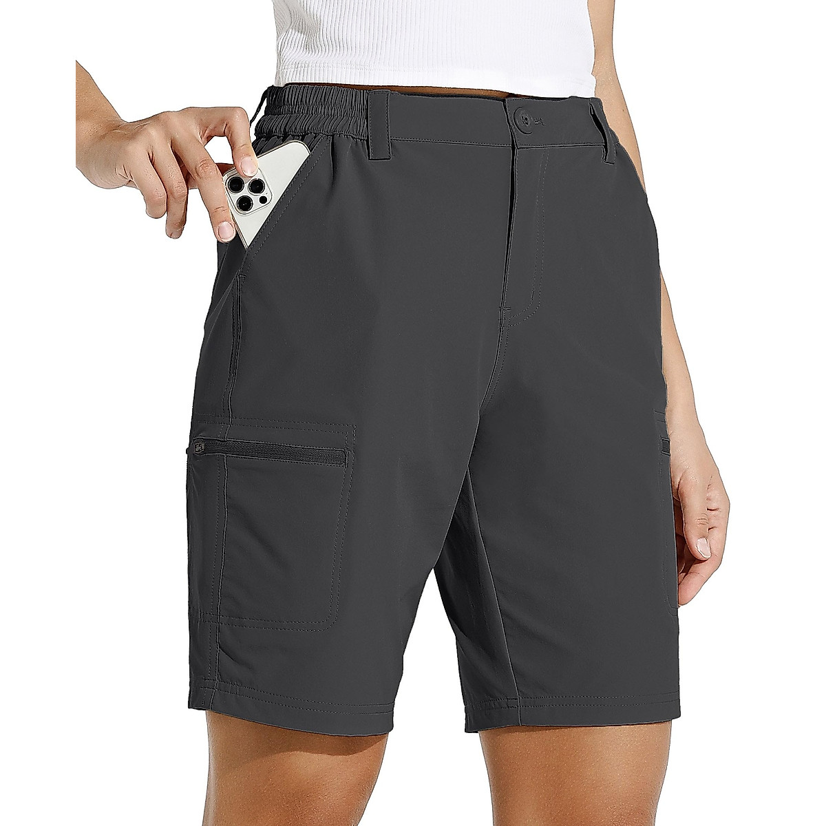 Willit Women's 10" Hiking Cargo Shorts Stretch Golf Active Long Shorts Quick Dry Outdoor Summer Shorts Deep Gray M