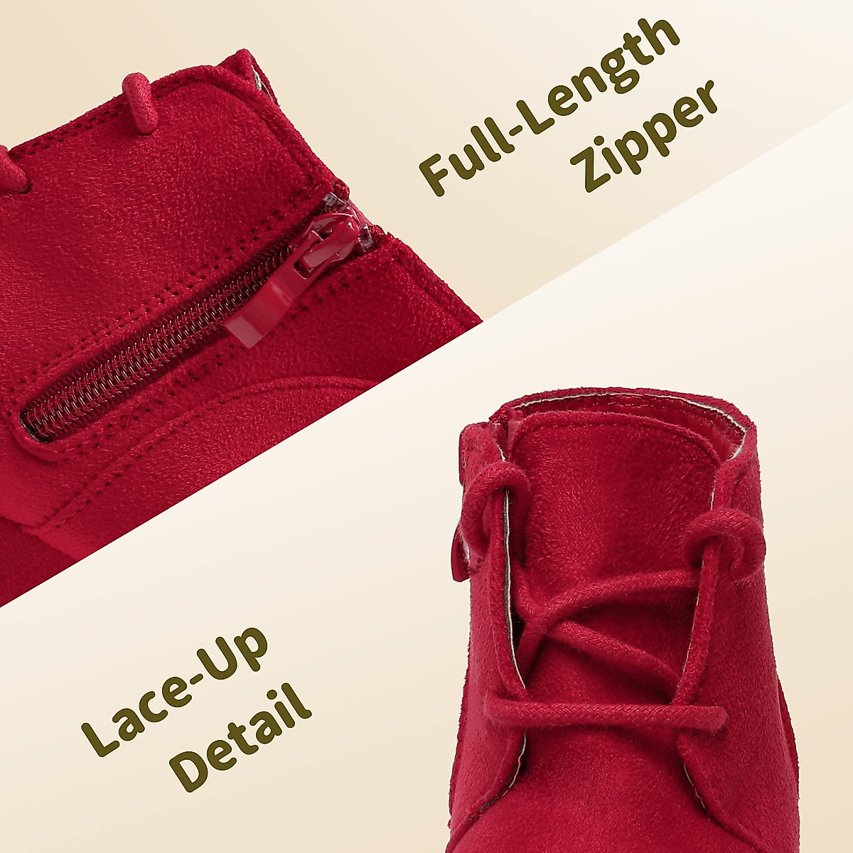 DREAM PAIRS Girls Low Wedge Heel Booties Side Zipper Ankle Boots Tomson-K Red Size 2 Little Kid