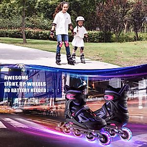2pm Sports Vinal Girls Adjustable Inline Skates with Light up Wheels Beginner Skates Fun Illuminating Roller Skates for Kids Boys and Ladies - Violet Medium(1Y-4Y US)