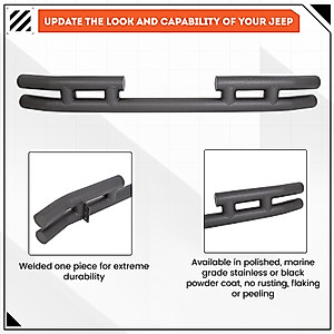 ECOTRIC Tubular Rear Bumper Rear Double Tube Bumper Compatible with 1997-2006 Jeep Wrangler TJ Steel Textured Black
