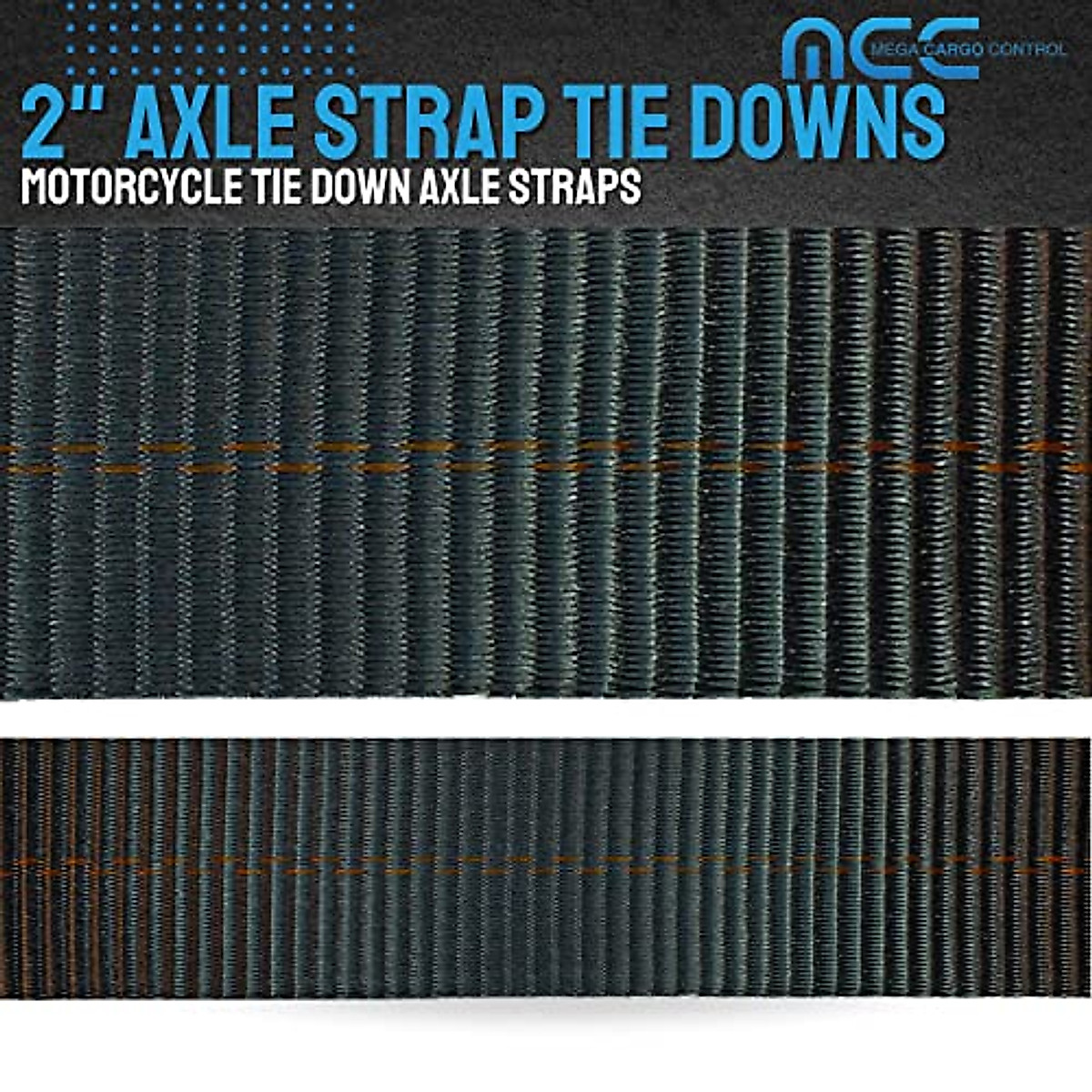 Mega Cargo Control 2 Pack Off-Road Axle Straps - 2" x 48" Black Motorcycle Tie Down Straps | Car Auto Hauler Tow Truck 4x4 ATV UTV - Assembled in USA