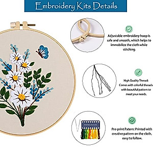 GLTAYLMY 3 Pack Embroidery Starters Kit with Pattern for Beginners,Cross Stitch Kits with 1 Plastic Embroidery Hoops,Needles and Color Threads,Needlepoint Kit for Adults