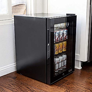 NewAir Beverage Refrigerator Cooler with 90 Can Capacity - Mini Bar Beer Fridge with Right Hinge Glass Door - Cools to 34F - AB-850B - Black