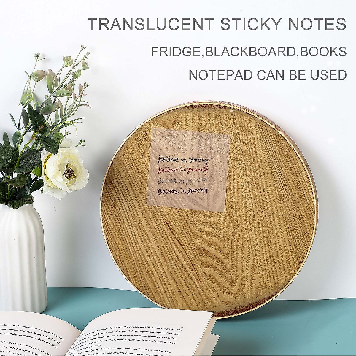 Jiemay 600 Pcs Transparent Sticky Notes Pad, Clear Sticky Notes for Books Message Reminder, Waterproof self-Adhesive Translucent Sticky Notes, 12 Packs (3"x3")