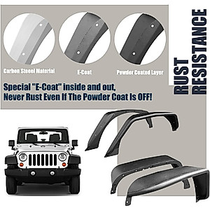 SUPERDRIVE Flat Front&Rear Tubular Fender Flares EXCL.LED Lights Mud Guards Compatible with 2007-2018 Jeep Wrangler JK&JKU 2/4 Door, 4 PCS Heavy Duty Solid Steel Textured Black Off-Road Liner Set