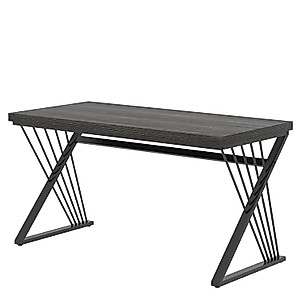 FOLUBAN Modern Home Office Desk, Rustic Wood and Metal Computer Desk, Writing Study Gaming Table PC Desks for Living Room Bedroom, Industrial Dark Gray, 53 inch