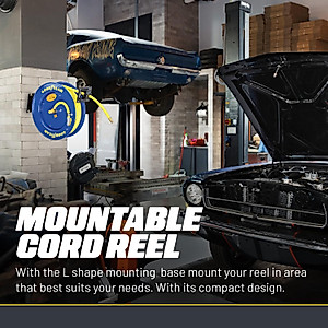 Goodyear Air Hose Reel Retractable 3/8" Inch x 50' Foot SBR Rubber Hose Max 300PSI Heavy Duty Industrial Steel Single Arm Construction