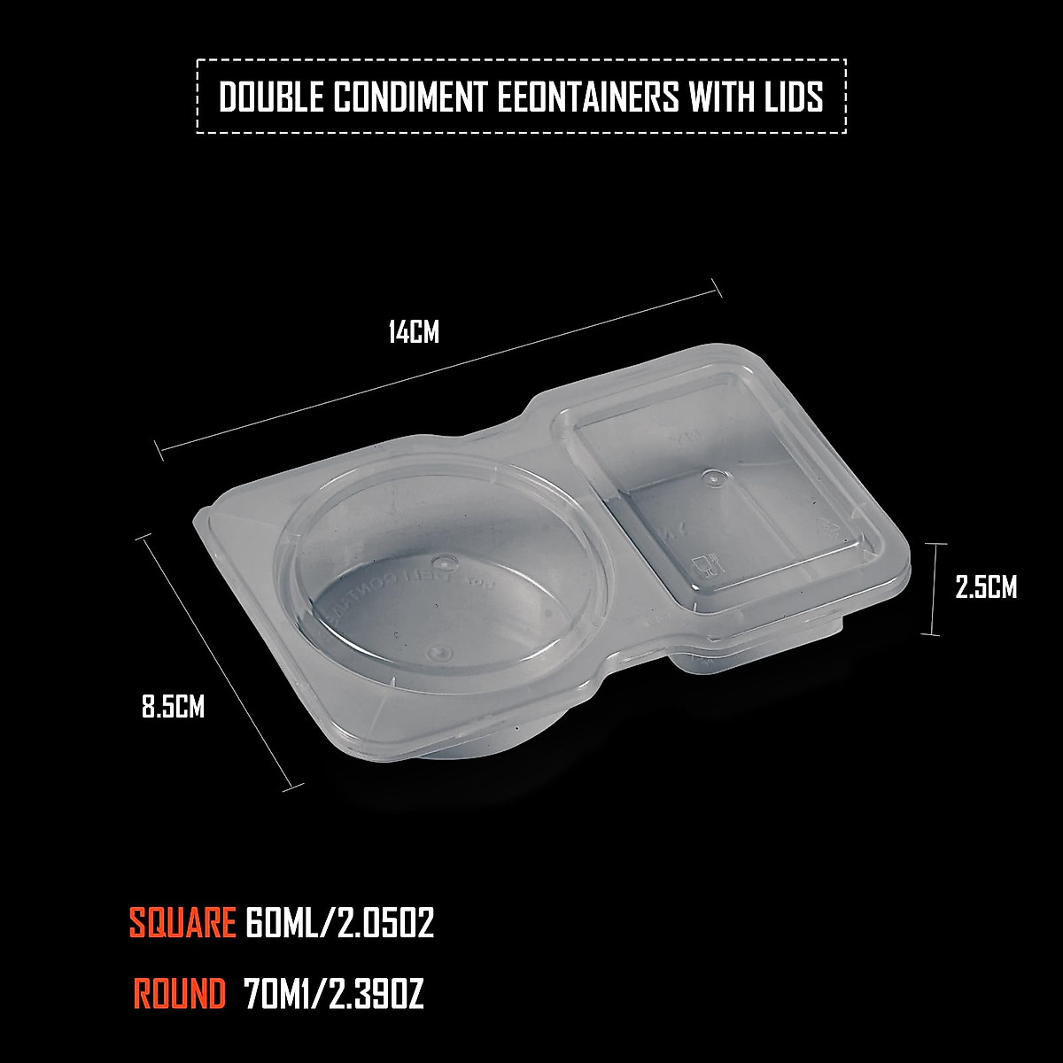 XJSGS Double Compartment Condiment Container with Lids,Double Compartment Snack Containers,Travel Condiment Container, Double Condiment Container With Lid for Dipping, Reusable. (15PCS)