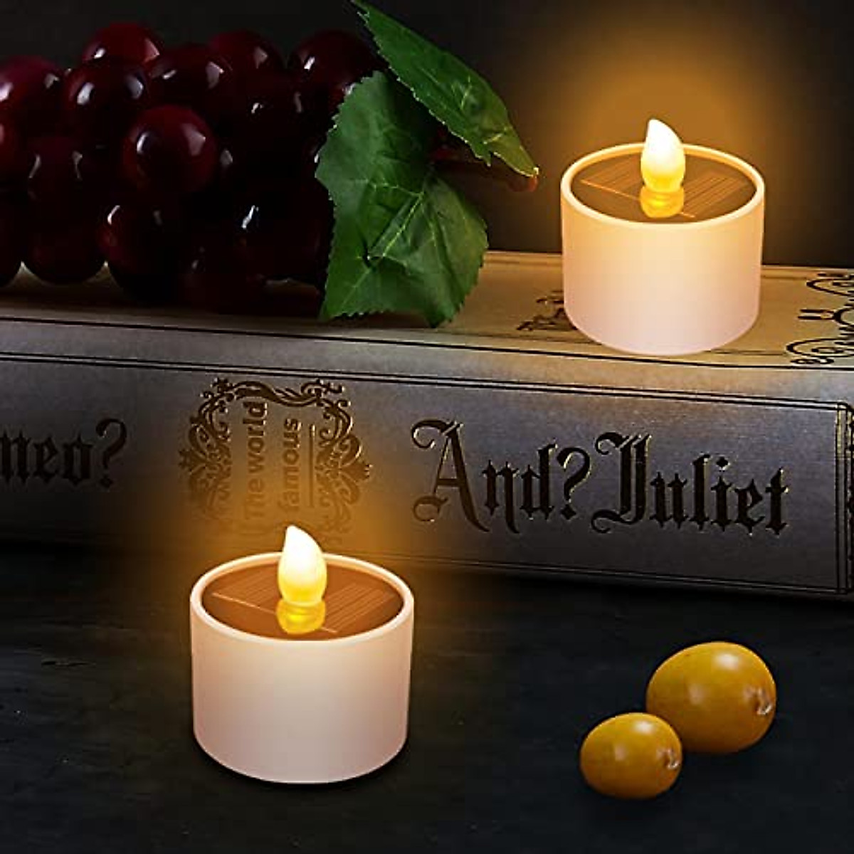 Hoghaki Solar Power Tea Lights,Outdoor Candle Flameless Flicker,IP42 Waterproof Rechargeable LED Candles with Dusk to Dawn Sensor,for Lantern Garden Camping Party Home Decorations