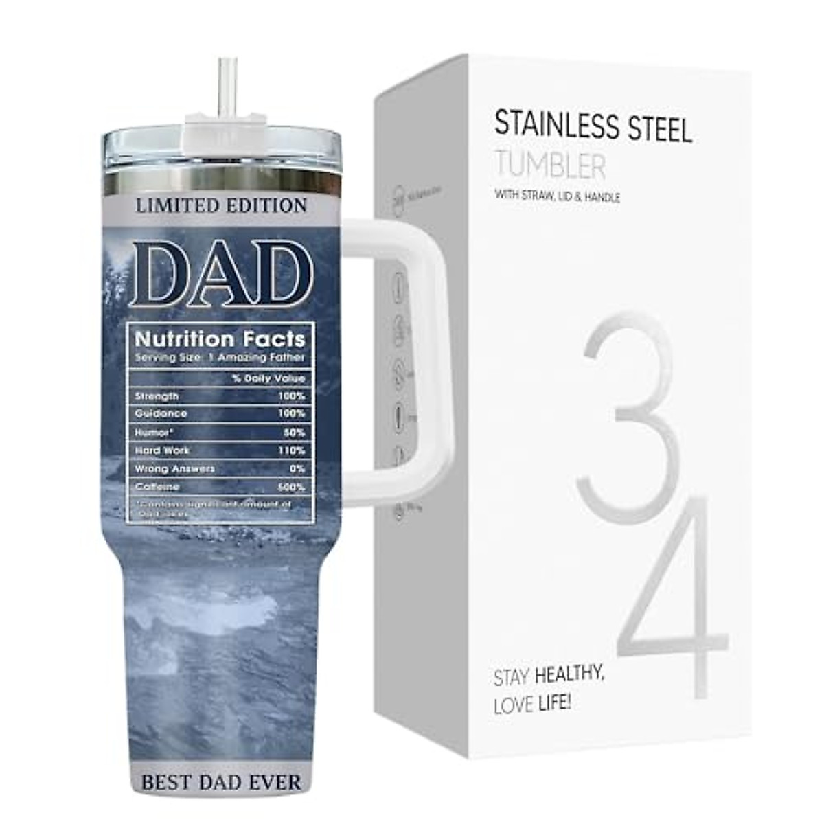 34HD Dad Light Tumbler with Lid & Straw, 40oz Stainless Steel Vacuum Insulated Dad Coffee Mug, Daddy Gifts from Daughter Son Wife, Men Gifts for Fathers Day Birthday Christmas
