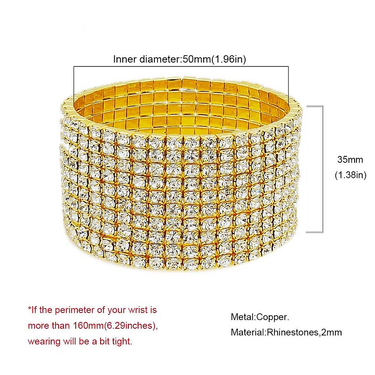 JSEA G10-Ladies Rhinestone Bracelet Stretch Silver Tone Womens Elastic Bracelet Bangles Small Wrist Gold Tone