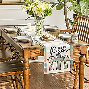 Artoid Mode Cross He is Risen Easter Table Runner, Spring Summer Seasonal Holiday Kitchen Dining Table Decoration for Indoor Outdoor Home Party Decor 13 x 72 Inch