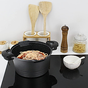 8.5 Quart Stock Pot with Strainer Lid, Multipurpose Pasta Pot Spaghetti Pot, PFOA free, Three-layer Non-stick coating, Dishwasher Safe, Tempered Glass Lockable Lid, Cast Aluminium, Grey