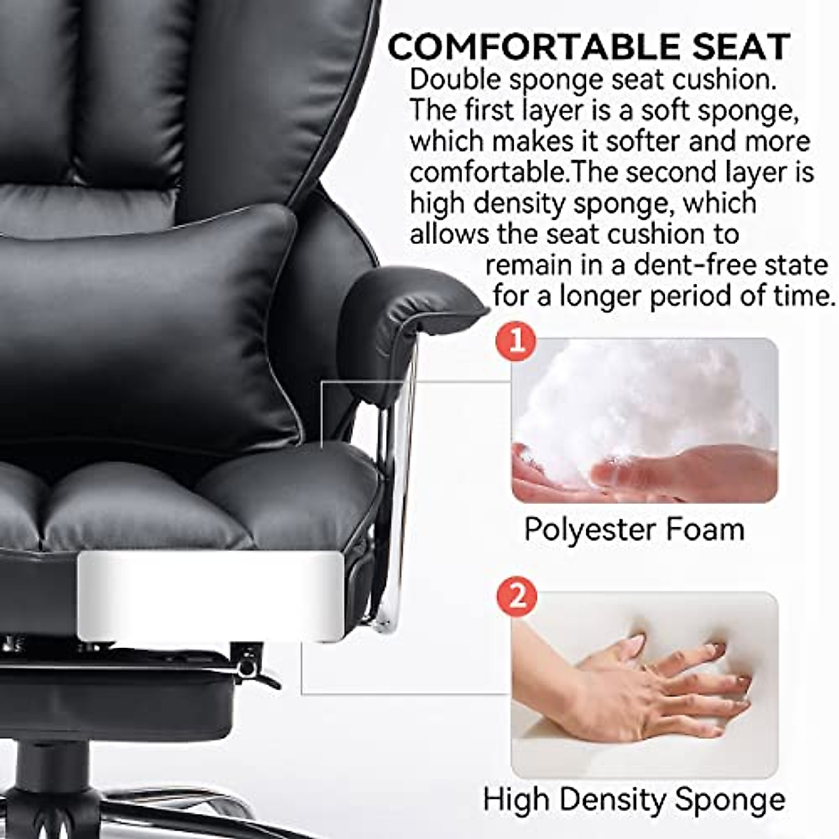 Efomao Desk Office Chair Big High Back Chair PU Leather Computer Chair Managerial Executive Swivel Chair with Lumbar Support (Black)