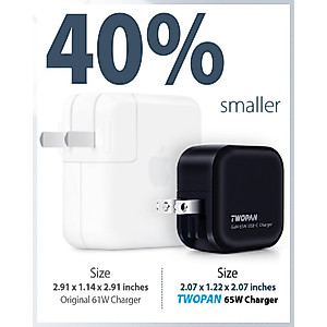 TWOPAN 65W USB C Charger Block, 3-Port Foldable GaN Fast Charger for iPhone 16/15/14, Vision Pro, MacBook, iPad, XPS, Switch, Steam Deck, Galaxy S24/25, Pixel