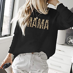 EGELEXY Mama Sweatshirts Women Embroidery Mom Life Blouse Mama Crewneck Pullover Long Sleeve Tops Black