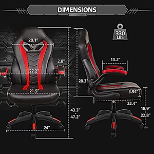 Ollega Video Game Chairs, Black Gamer Chairs for Adults, Computer Gaming Chairs for Teens, Racing Style Ergonomic Office Chair flip-up Arms and Lumbar Support, PU Leather Computer Chair 330 lbs