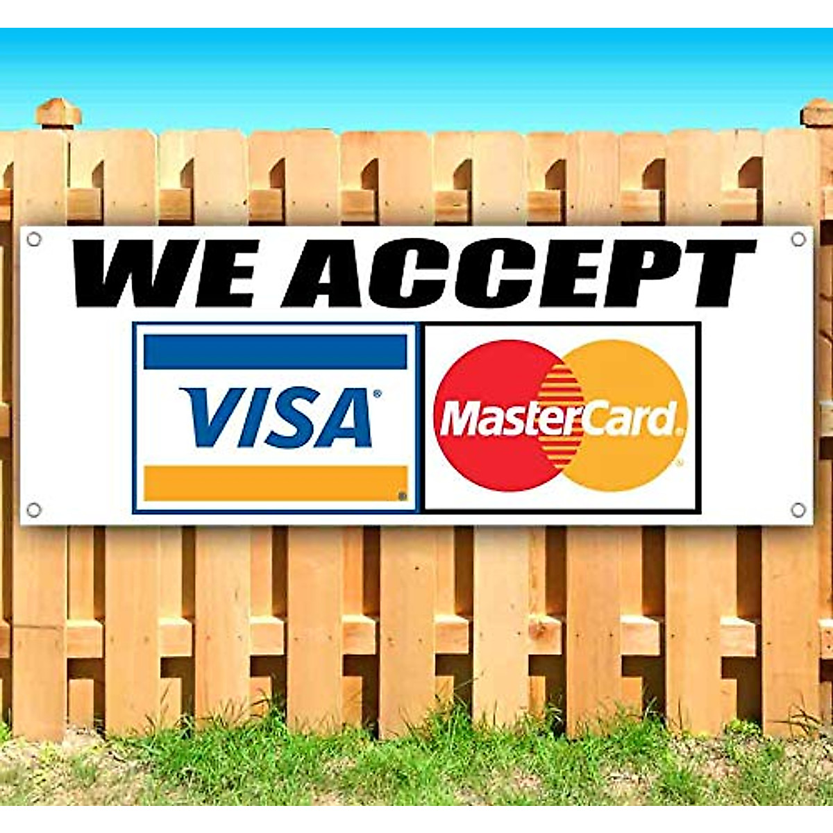 We Accept Visa MC (Inventory Clearance) 13 oz Banner | Non-Fabric | Heavy-Duty Vinyl Single-Sided With Metal Grommets