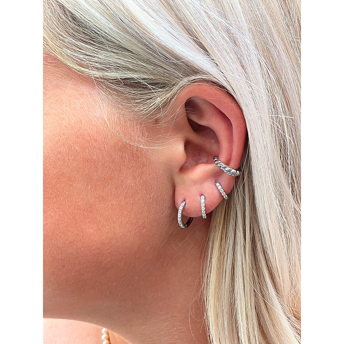 925 Sterling Silver 18K Gold Plated Huggie Ear Cuff for Women | Clip on Cartilage | Set of Three Ear Wraps | Bold Essentials