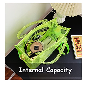 knzdvoy Mesh Tote Bag for Women, Large Satchel Tote Bag for Summer Beach Bags Fashion Clear Tote Bag Messenger Bag (10.6'' L X 8.3'' H X 4.1'' T,black)