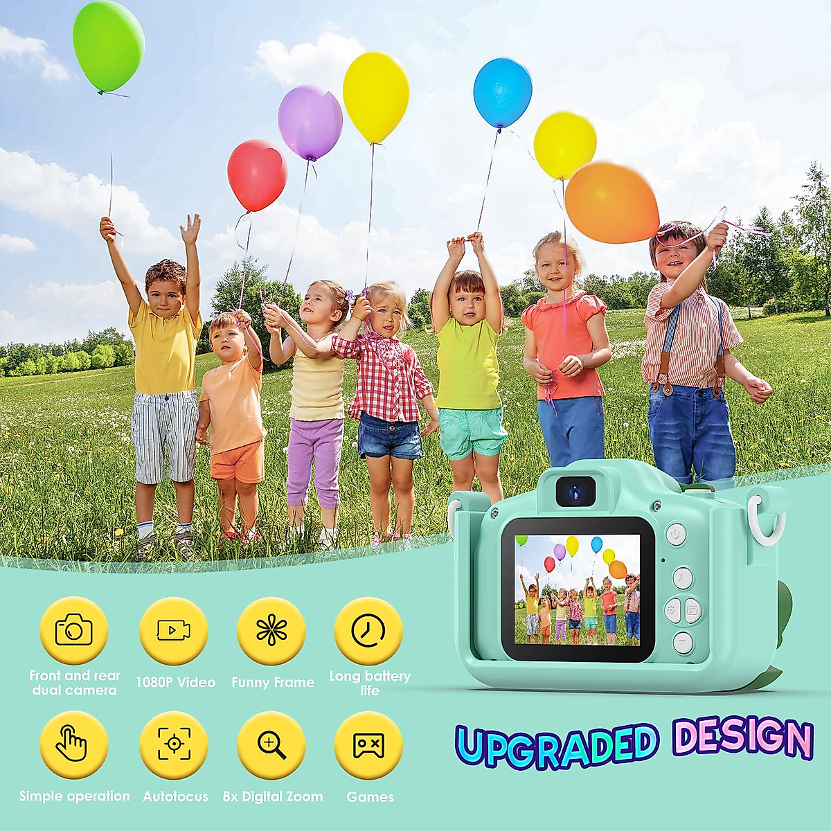 Dinosaur Camera for Kids with Cartoon Silicone Cover, Digital Mini Camera Toys for 3 4 5 6 7 8 9 10 11 12 Year Old Boys Girls Birthday Chirstmas Gifts Ideas - Personal Video Players (T-REX Green)