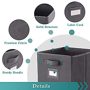 YOUDENOVA Cube Storage Bins with Label, 11 Inches Fabric Cubby Storage Bins for Cubes Organizer, Closet Organizers Bins,Pack of 6, Grey