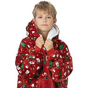 Minecraft Christmas Xmas Vuddie Oversized Blanket Hoodie Kids Boys Girls Red Fleece