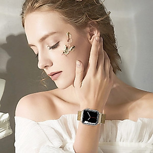 Metal Milanese Loop Band Compatible with Apple Watch Band 38mm 40mm 41mm 42mm 44mm 45mm 49mm Women Men, Stainless Steel Mesh Magnetic Adjustable Strap for iWatch Series Ultra/8/7/6/5/4/3/2/1/SE, Gold