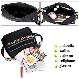 ZEHO Print Multi Pocket Nylon Crossbody Bag for Women Messenger Bags Lightweight Travel Shoulder Bag Waterproof, Love Letter Print