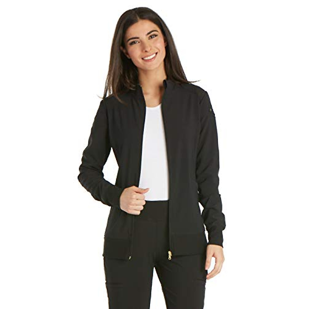 Cherokee iflex Uniforms Zip Front Scrub Jackets for Women CK303, XL, Black