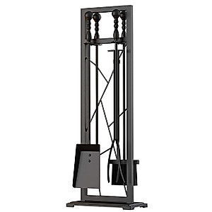 Fire Beauty Fireplace Tools, 5 Pieces Fireside Accessories Fire Kit Set, Stand Woodstove Tools Holder Wrought Iron Handle Indoor Fireset Stand (30.5 Inches)