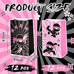 24 Pcs Ninja Party Favor Bags Birthday Ninja Goodie Bags Ninja Birthday Party Supplies Candy Bags Ninja Themed Birthday Treat Bags Goody Bags for Kids Boy Girl Ninja Party Decorations(Pink, Black)