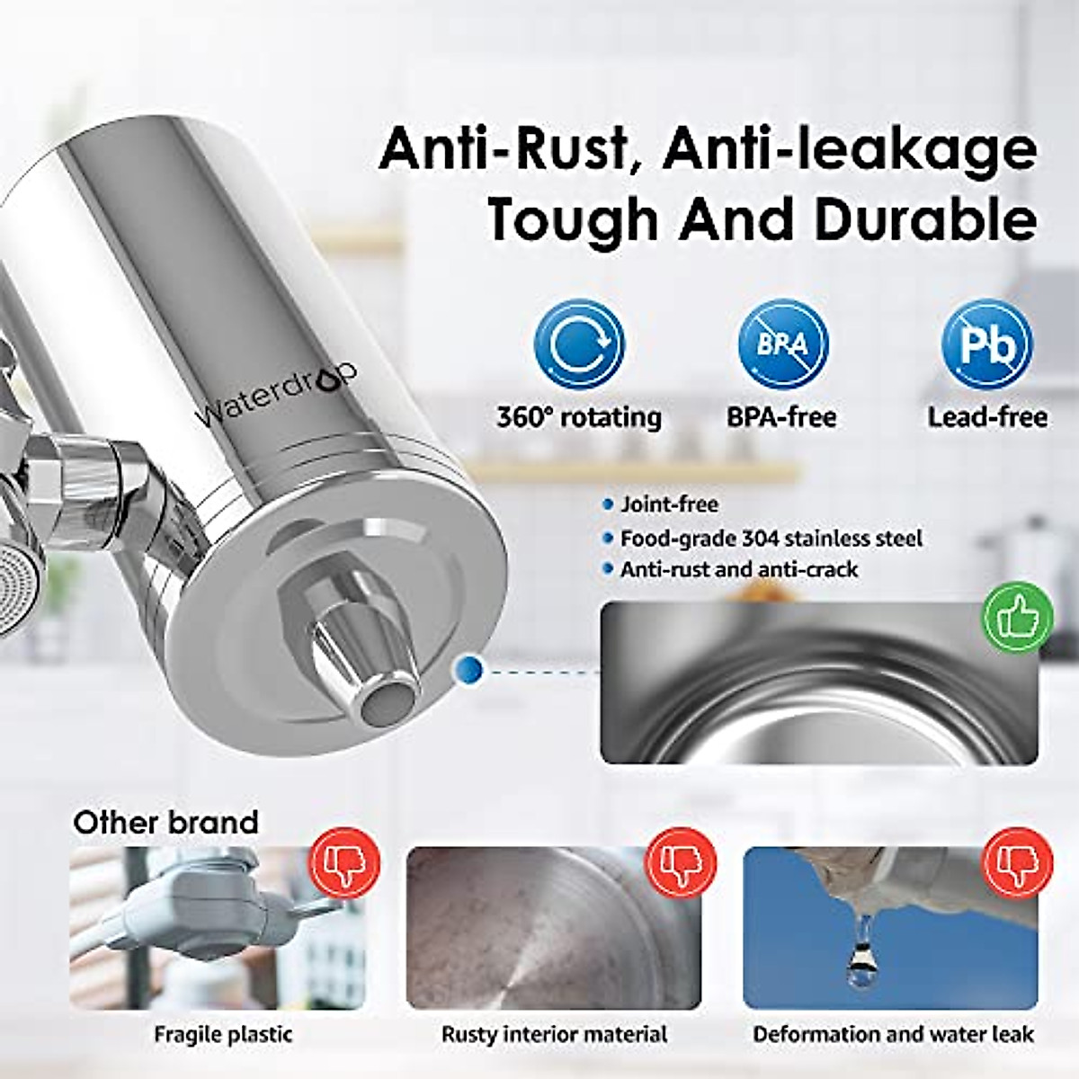 Waterdrop Countertop Filter System & Waterdrop WD-FC-06 Stainless-Steel Faucet Water Filter