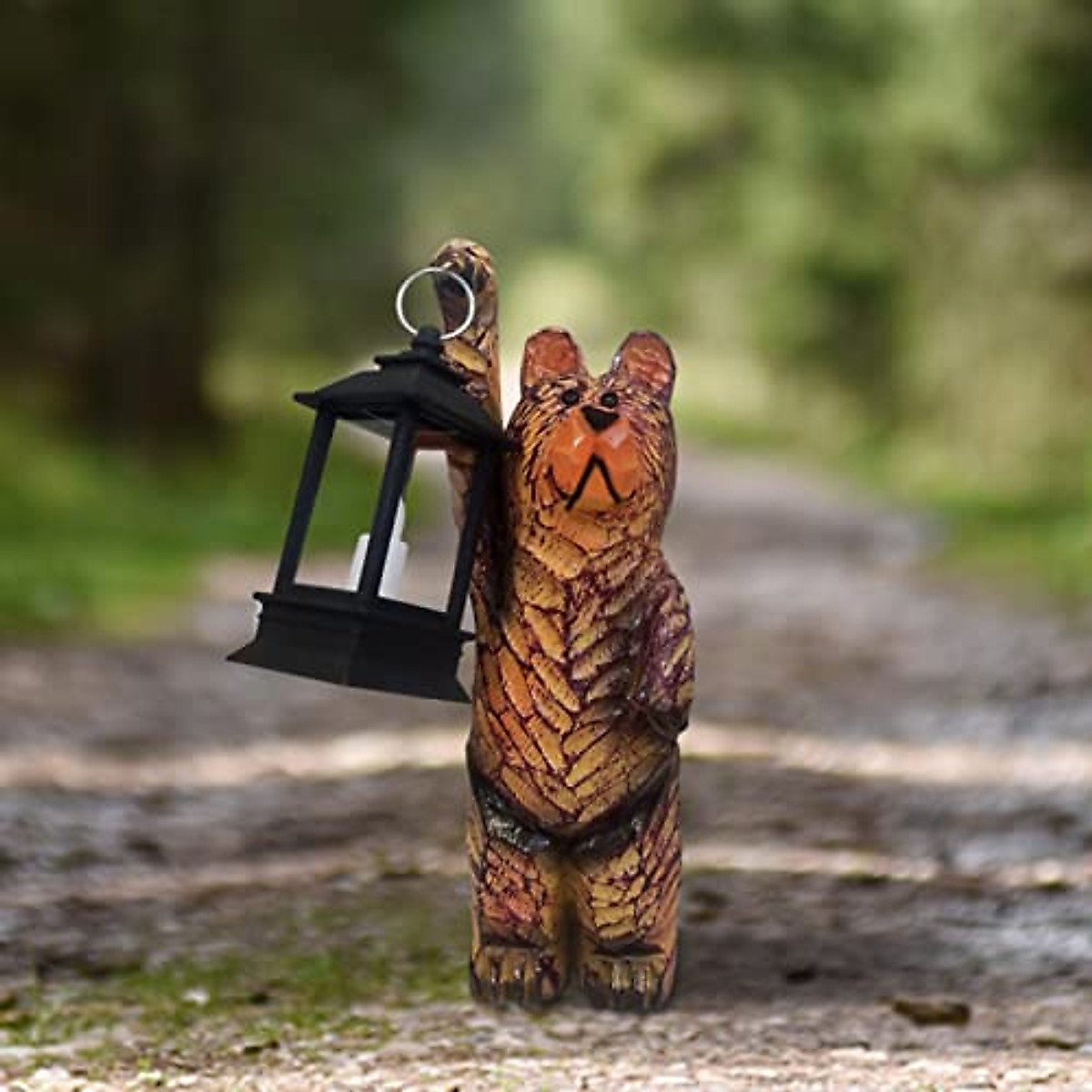 Carved Bear Chainsaw Carving with Lantern, Resin Lantern Bear Sculpture Decoration Lamp, Home Welcome Bear Solar Powered LED Outdoor Decor Garden Light, Indoor Outdoor Decor (A)