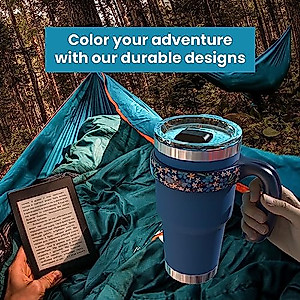 For YETI 30 Oz Tumbler Handle, Handle For YETI 30 Oz Tumbler With Anti-Slip Colorful And Floral Design, Blue,1 Pack