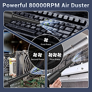 LIAMLI Compressed Air Duster Keyboard Cleaner for Office 3 Gear Adjustable 80000RPM Cordless Air Blower for Computer Car Electric Devices Cleaning