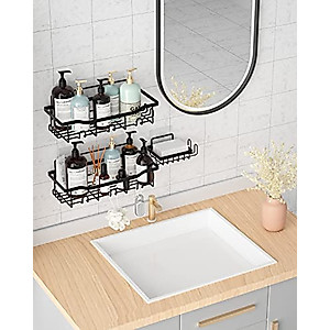 Gaclibl Shower Shelves for Inside Shower, Adhesive Shower Caddy 3 Pack Shower Organizer Wall Suction Shower Shampoo Holder, Shower Storage Rack Basket Shelf for Bath Bathtub Bathroom Restroom, Black