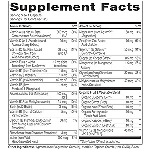 NATURELO One Daily Multivitamin for Women 50+ (Iron Free) - Menopause Support for Women Over 50 - Whole Food Supplement - Non-GMO - No Soy - 120 Capsules - 4 Month Supply