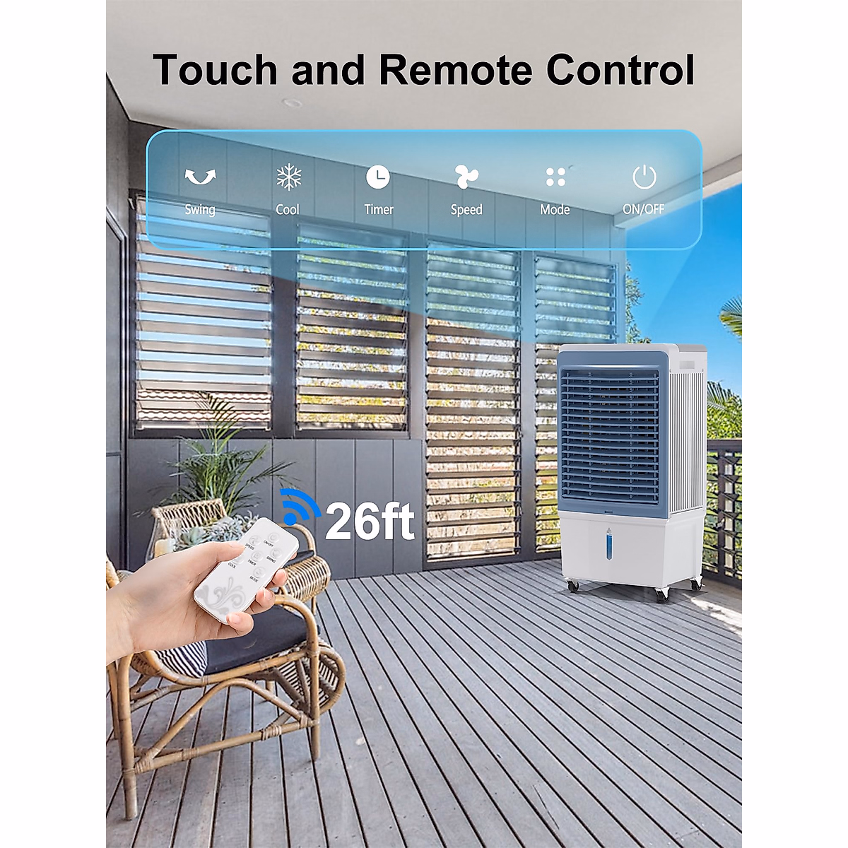 Uthfy Evaporative Air Cooler, 6000 CFM Swamp Cooler with 13.5 Gallon Water Reservoir, 120°Oscillation Portable Air Cooler with Remote Control, 12H Timer, 3 Wind Speeds for Outdoor Indoor Use