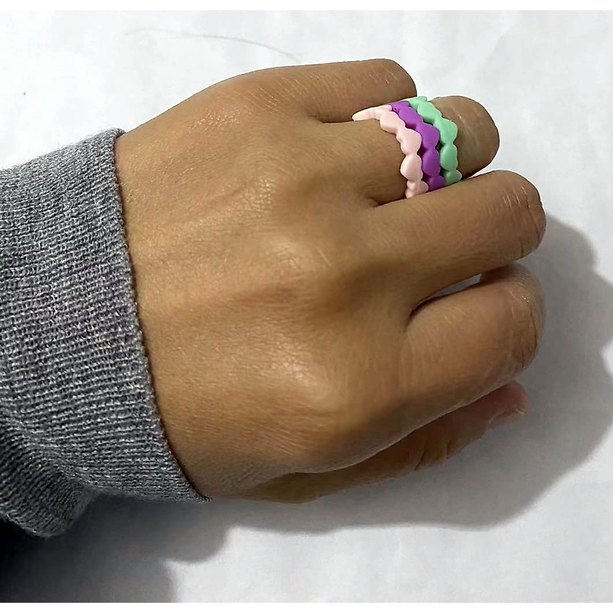 AZYOUNG Womens Thin Love Heart Chain Silicone Wedding Ring 12pcs Pack Red Yellow Green Stackable Rubber Bands - US Size 4-10 (7)