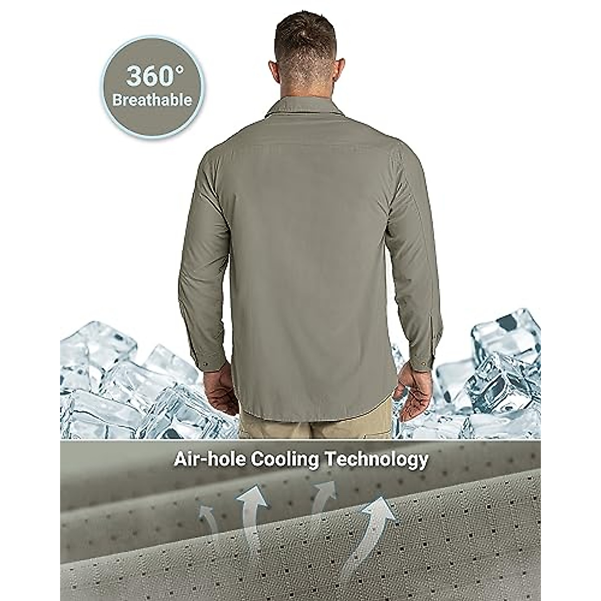 Outdoor Ventures Men's UPF 50+ UV Sun Protection Shirt, Long Sleeve Hiking Fishing Shirt Cooling Quick Dry for Safari Travel Green Gray
