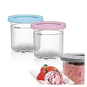 EVANEM 2/4/6PCS Creami Pints, for Ninja Pints,16 OZ Creami Deluxe Pints Airtight and Leaf-Proof for NC301 NC300 NC299AM Series Ice Cream Maker,Pink+Blue-2PCS