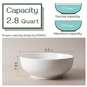 DOWAN Bowls Set of 6, 2.8 Quart Large Serving Pasta Bowls（2 Packs & 22 oz Cereal Salad Bowls (4 Pack), Deep Soup Bowls for Family, Party, 9.5 Inch, White